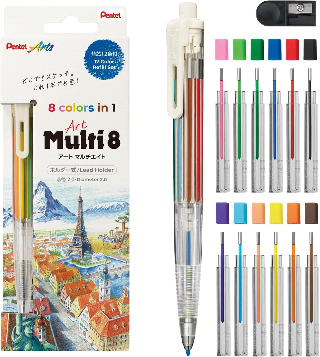 Art Multi 8 – 8 Colours in 1 Holder (with Refills 12 Colors) – Art Supplies Japan